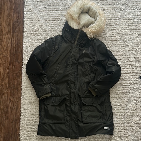 Converse | Jackets & Coats | Converse Mid Thigh Hooded Puffer Jacket ...